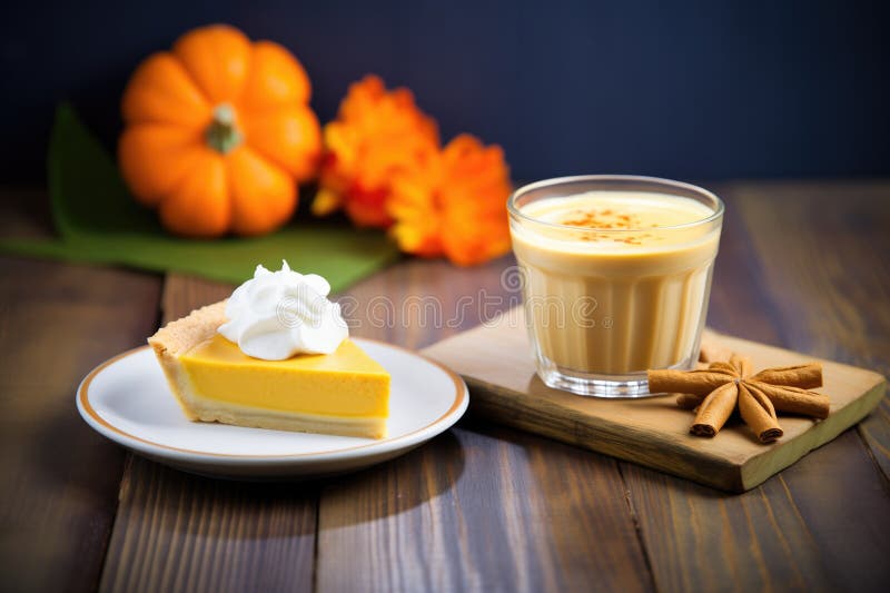 Pumpkin Pie Slice beside Latte, Cream Dollop on Top Stock Image - Image ...