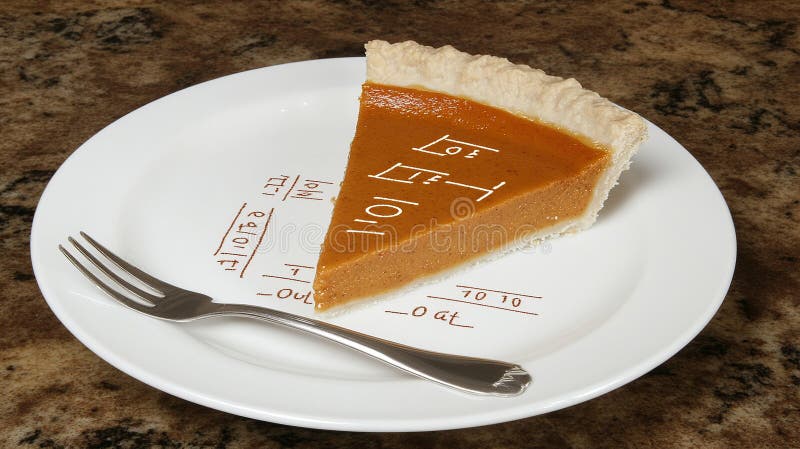 Pumpkin Pie Slice on Plate, Kitchen Counter, Math Design Stock Image ...