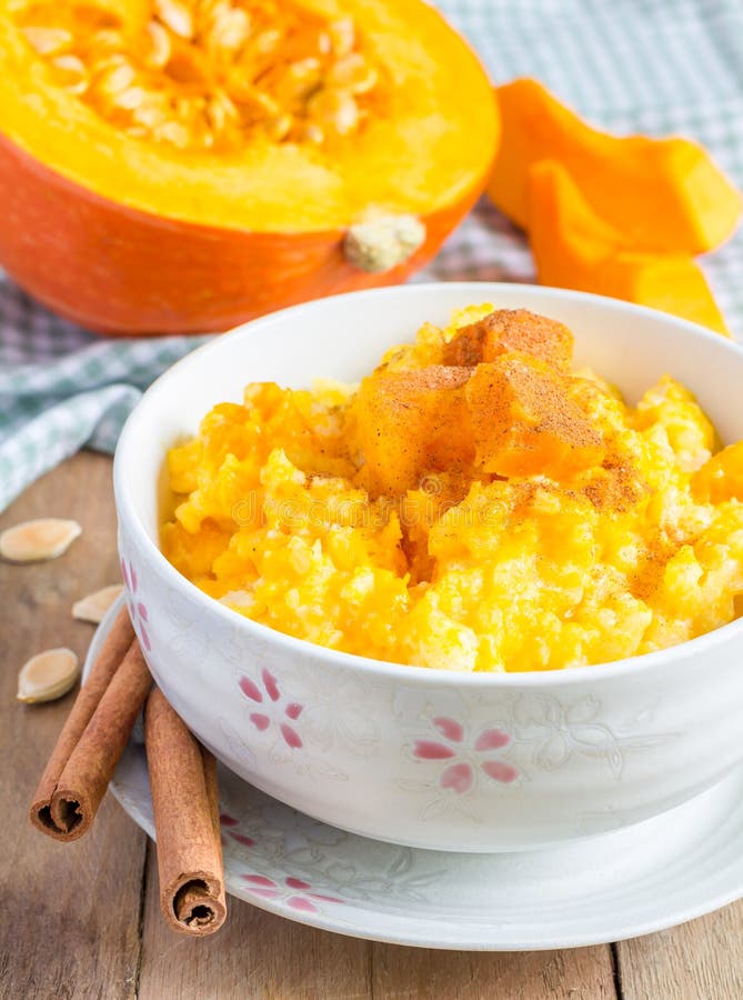Pumpkin Porridge with Rice, Milk and Cinnamon Stock Image - Image of ...