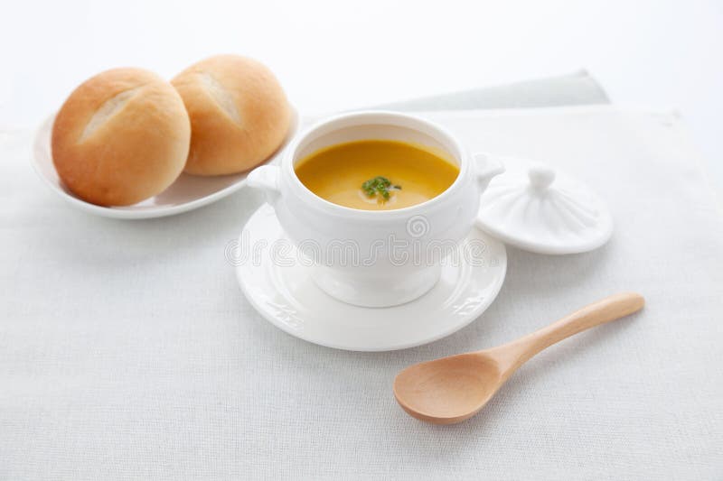 Pumpkin Potage Soup Isolated on Table Stock Photo - Image of food ...