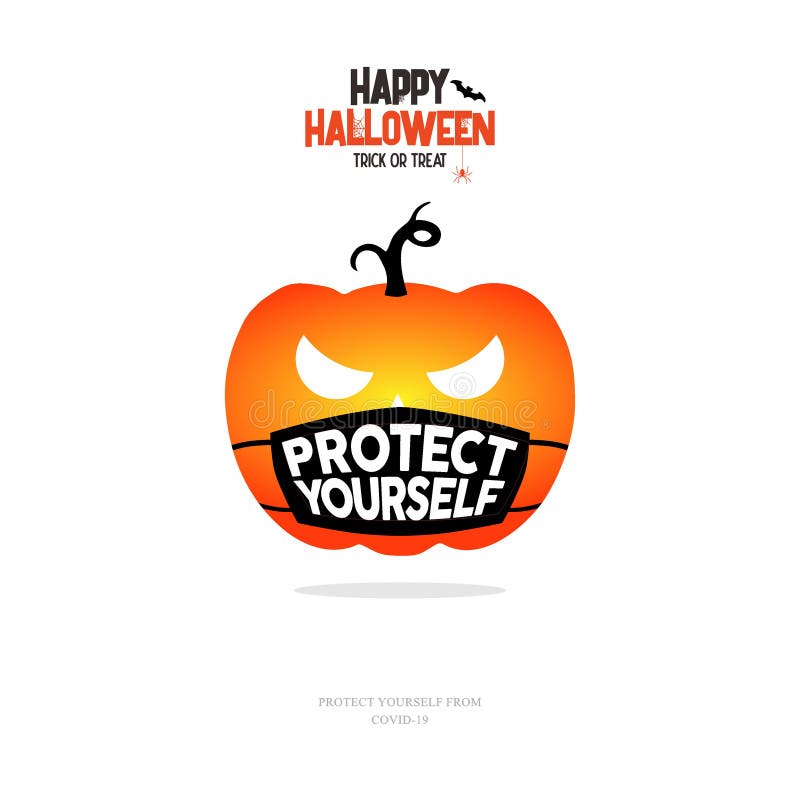 Pumpkin with Protect Yourself Mask Concept Vector Illustration Stock ...