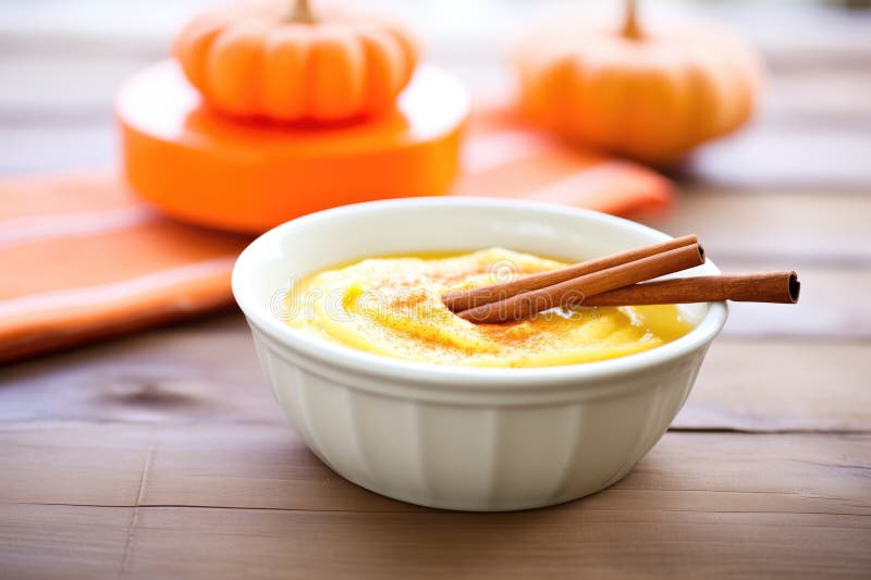 Pumpkin Pudding in Bowl with Cinnamon Stick Stock Image - Image of ...