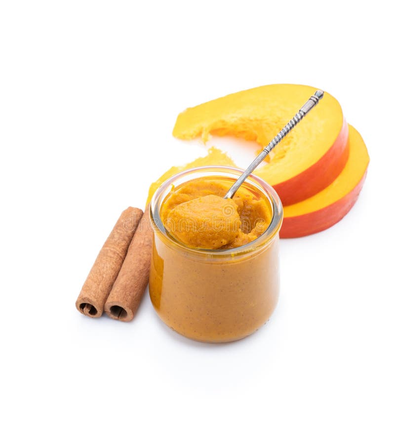 Pumpkin Pudding with Sweet Cream and Cinnamon Powder Isolated on White ...