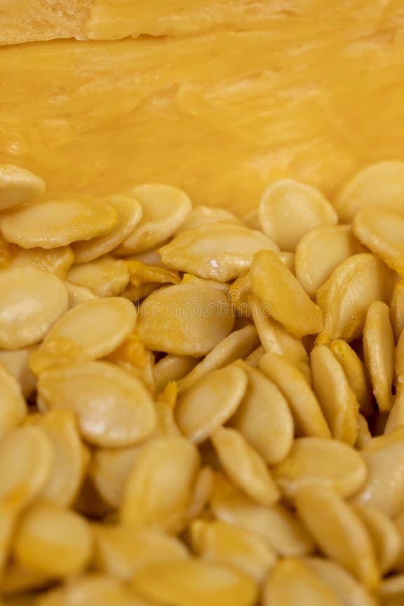 Pumpkin Pulp after Harvesting, Large Pumpkin Seeds Inside Pumpkin Pulp ...