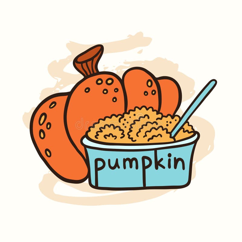 Pumpkin and Pumpkin Puree in Glass Bowl Stock Illustration ...