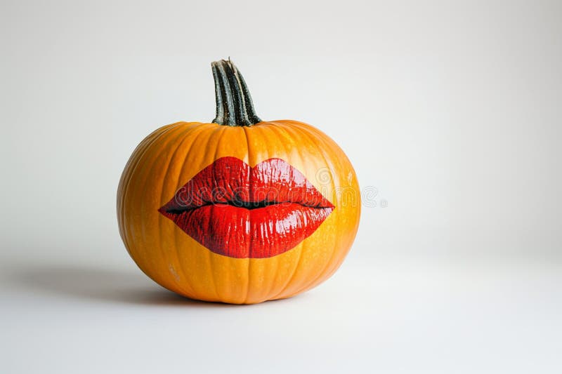 Pumpkin with Red Lips Painted Stock Illustration - Illustration of fall ...