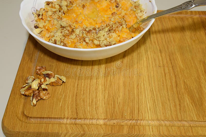 Pumpkin Rice Porridge with Butter and Walnuts Stock Image - Image of ...