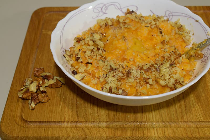 Pumpkin Rice Porridge with Butter and Walnuts Stock Image - Image of ...