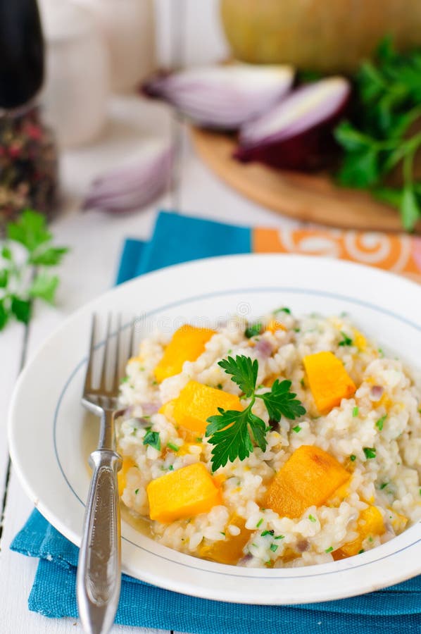 Pumpkin Risotto stock image. Image of cheese, leaf, orange - 36941849