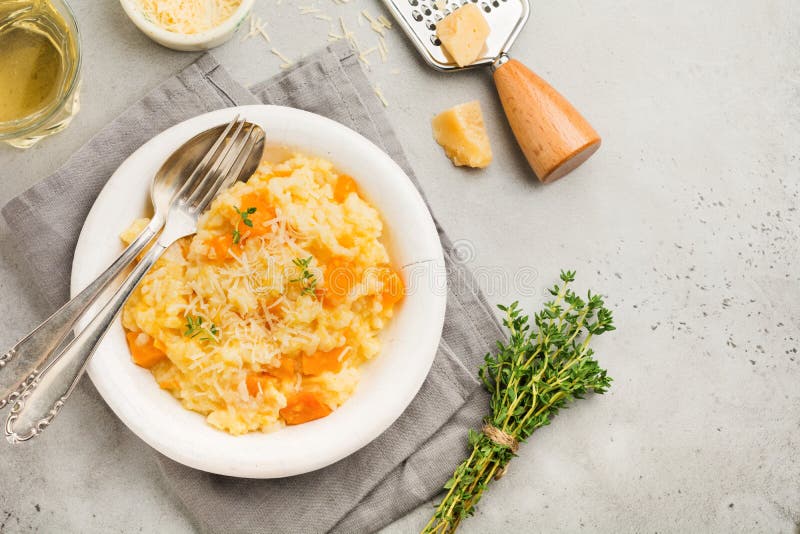 Pumpkin Risotto with Thyme, Garlic, Parmesan Cheese and White Wine on ...
