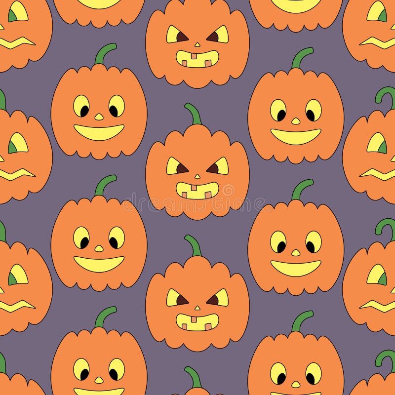 Pumpkin. Scared, Smiling and Sinister Expression. Seamless Pattern on ...