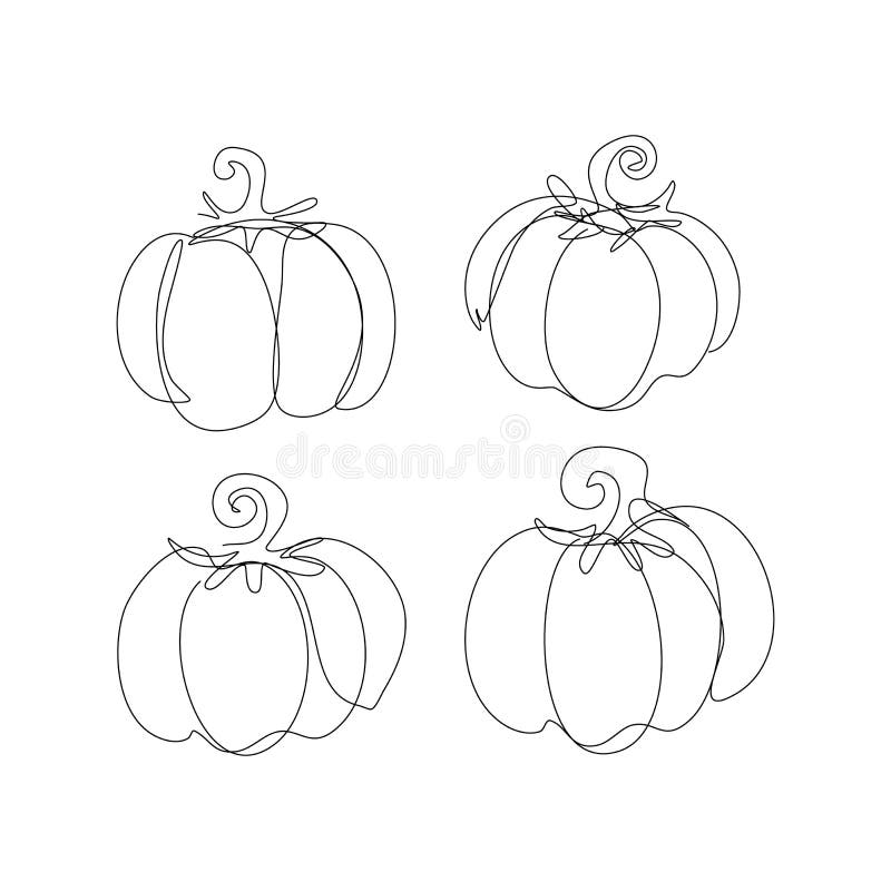 Pumpkin Set in the Continuous Line Art Style. Sketchy Contour Squashes ...