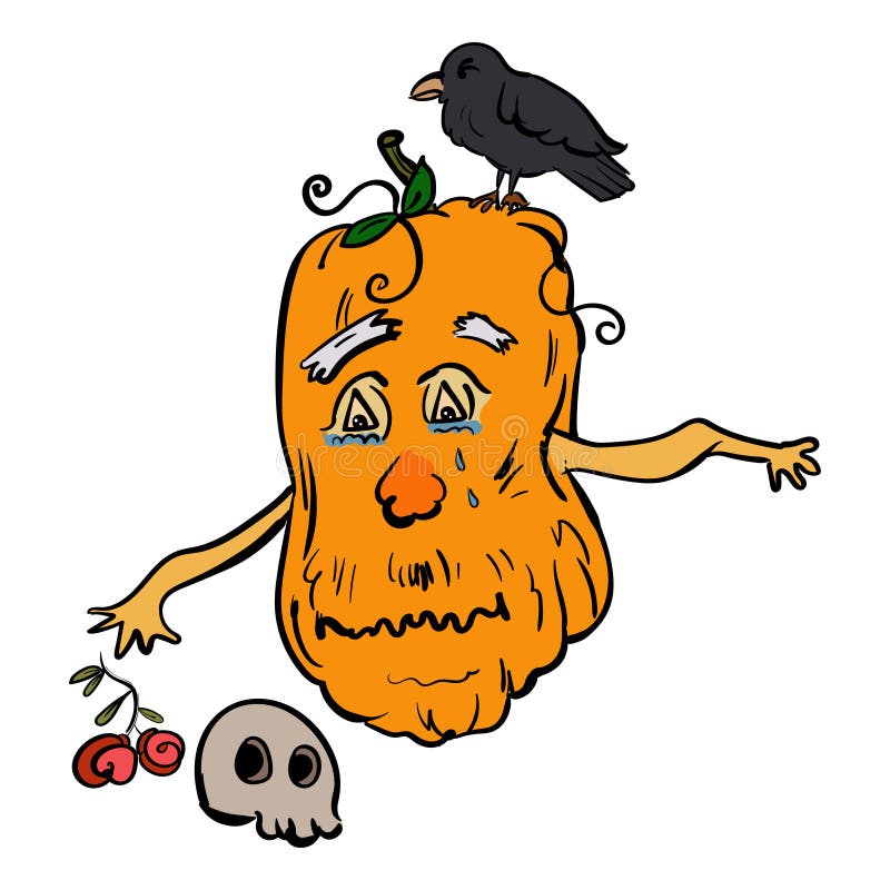 Pumpkin and Death with a Raven on Its Head Vector Stock Vector ...