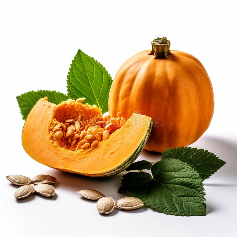 A Pumpkin with a Slice Cut Out of it and a Few Seeds on the Ground ...
