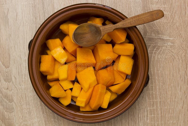 Pumpkin sliced clay pot stock photo. Image of roasted - 62916440