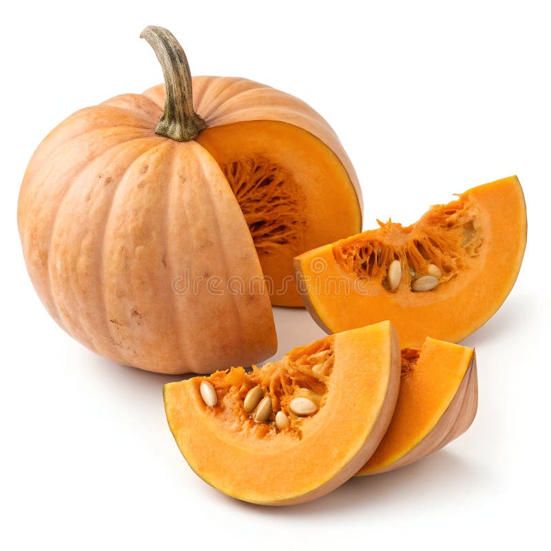 Pumpkin with Slices Isolated on White Background Stock Illustration ...