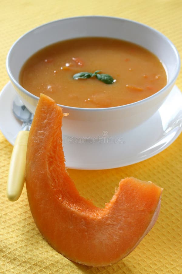 Pumpkin soup with basil stock image. Image of cream, diet - 17157393