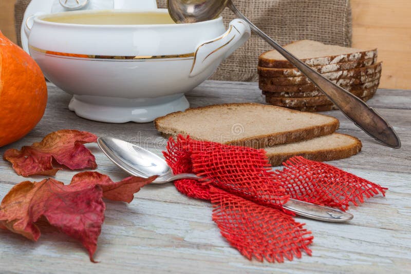 Pumpkin soup set stock image. Image of farben, orange - 57502021