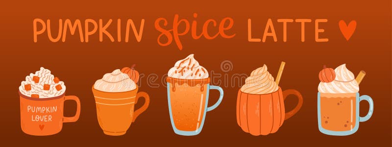 Pumpkin Spice Latte Set. Vector for Postcards, Stickers, Planner, Check ...
