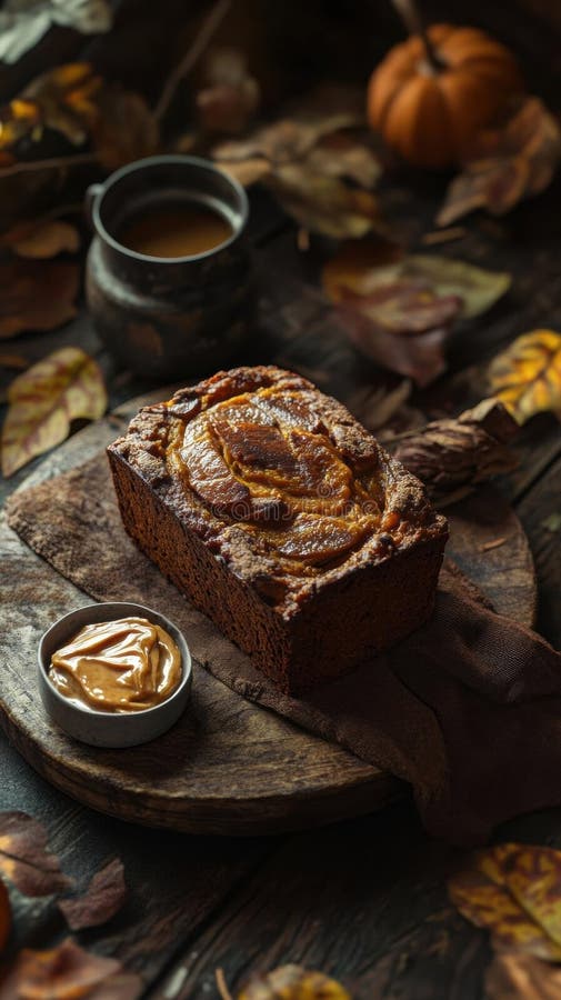 Pumpkin Spice Loaf with Caramel Drizzle - a Cozy Fall Treat Stock ...