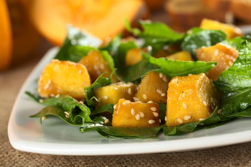 Pumpkin and Spinach Salad stock image. Image of seasonal - 21576109