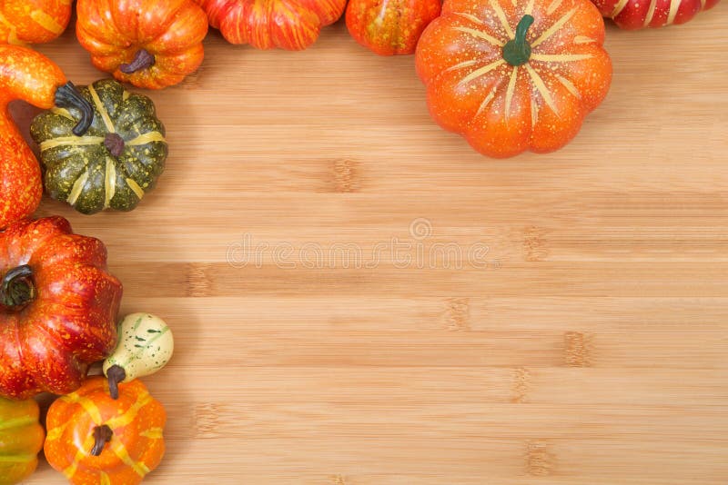 Pumpkin and Squash Border on Light Wood Surface with Copy Space Stock ...