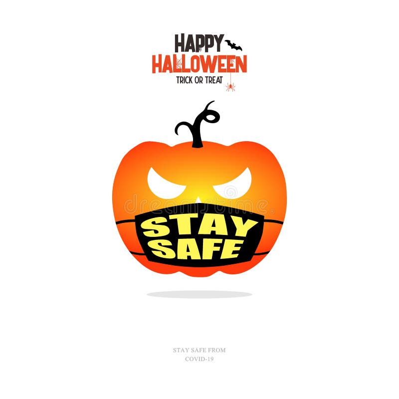 Pumpkin with Stay Safe Face Mask Concept Vector Illustration Stock ...
