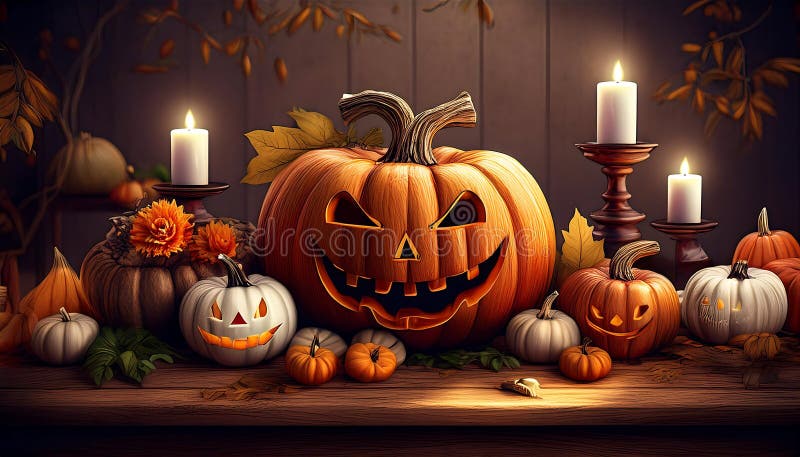 Pumpkin Tabletop Display - Multiple Pumpkins of Different Sizes and ...