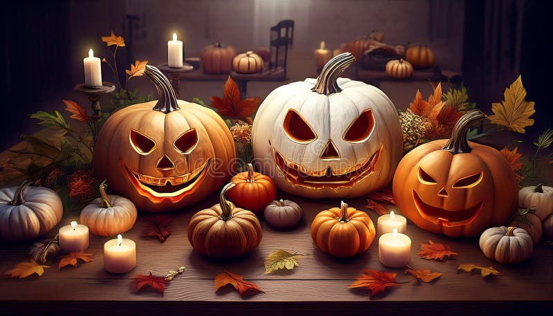 Pumpkin Tabletop Display - Multiple Pumpkins of Different Sizes and ...