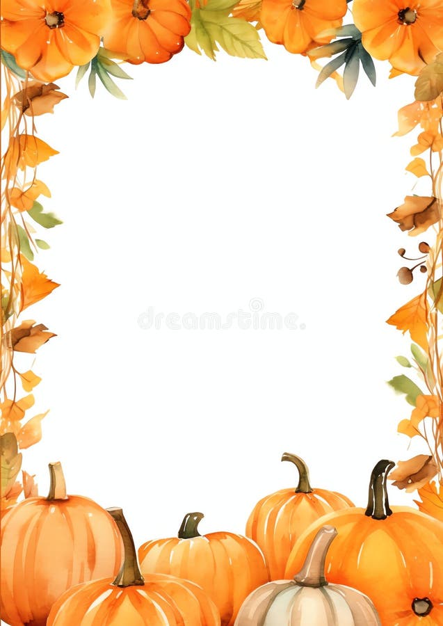 Pumpkin-themed Home Decor Watercolor Border Frame Stock Illustration ...