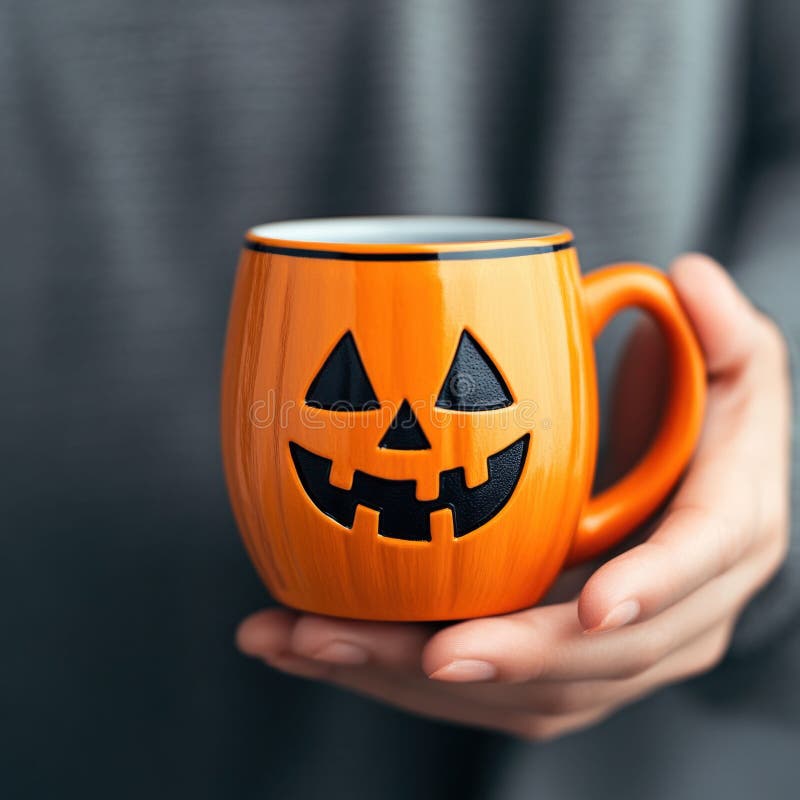 Pumpkin-Themed Mug Held in Hand Stock Illustration - Illustration of ...
