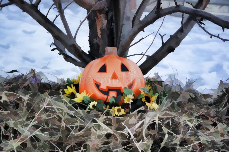 Pumpkin Under a Tree stock illustration. Illustration of fear - 44621121