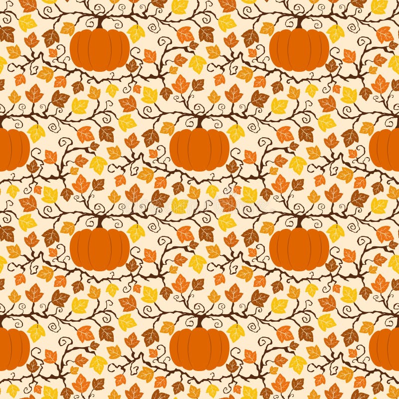 Pumpkin Vines with Autumn Leaves Pattern Stock Vector - Illustration of ...