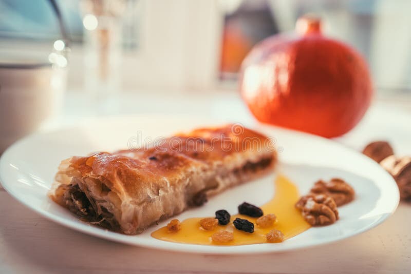 Pumpkine Pie with Honey and Raisins, Tasty Breakfast Stock Image ...