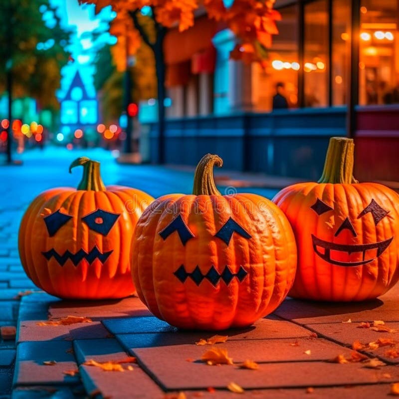 Pumpkins with angry faces stock illustration. Illustration of produce ...