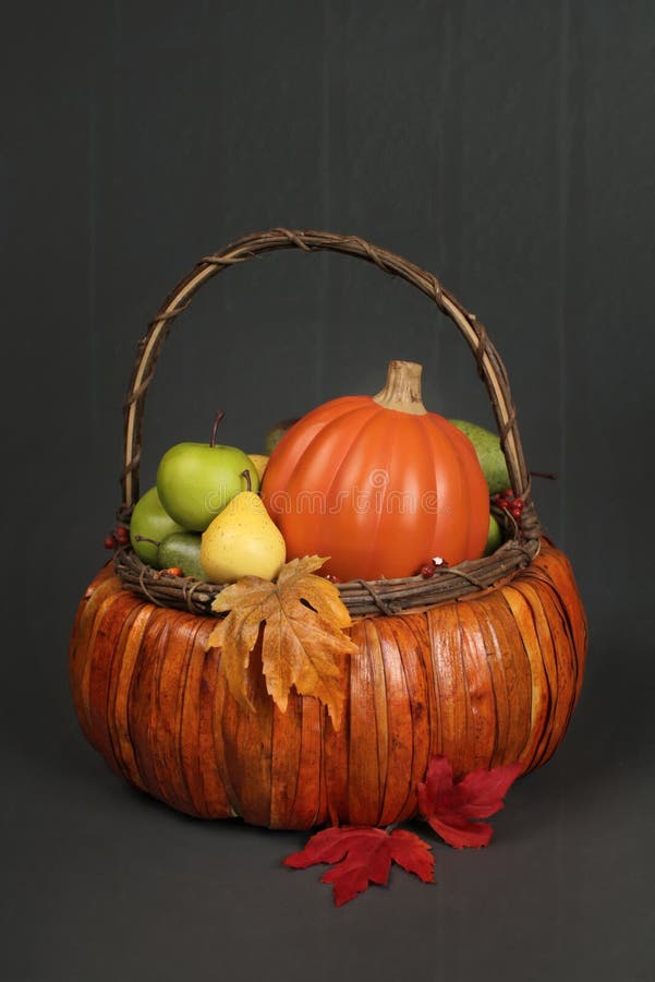 Pumpkins and Apples in Basket, Fall or Thanksgiving Theme Stock Photo ...