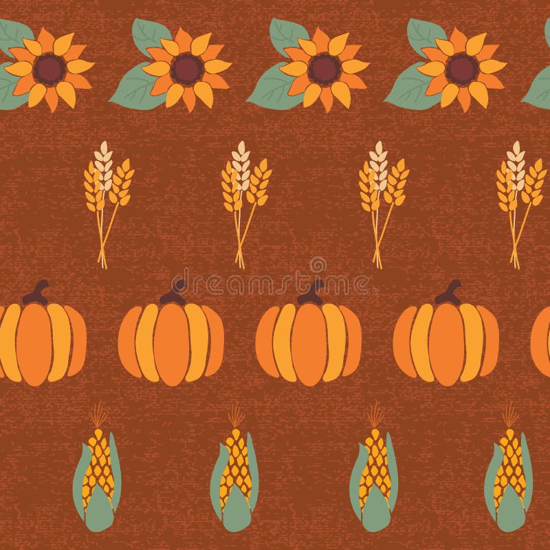 Pumpkins, Corn, Sunflowers, Wheat, Crop on Textured Brown Background ...