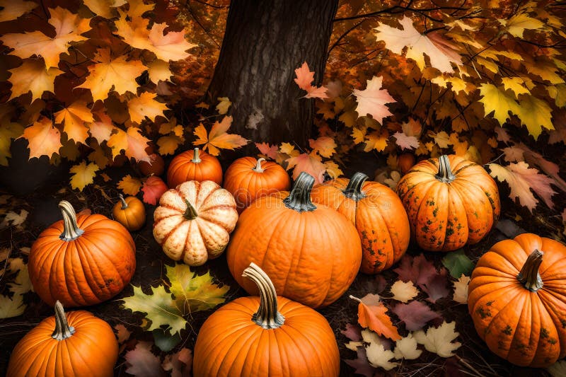 Pumpkins and fall foliage stock illustration. Illustration of isolated ...