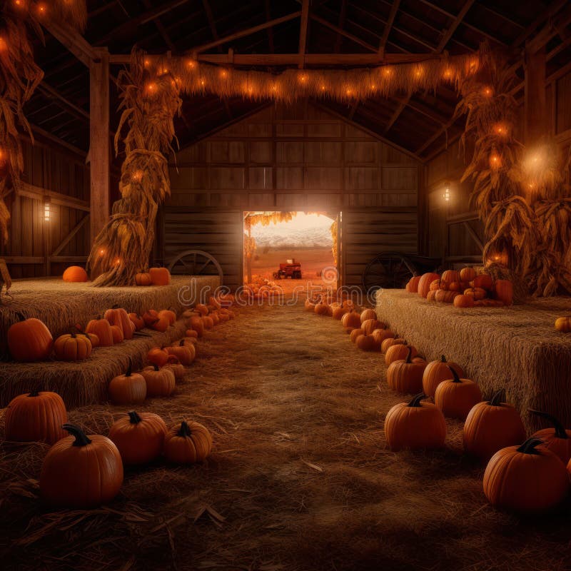 Pumpkins on a Farm in a Scary Halloween Night Stock Illustration ...