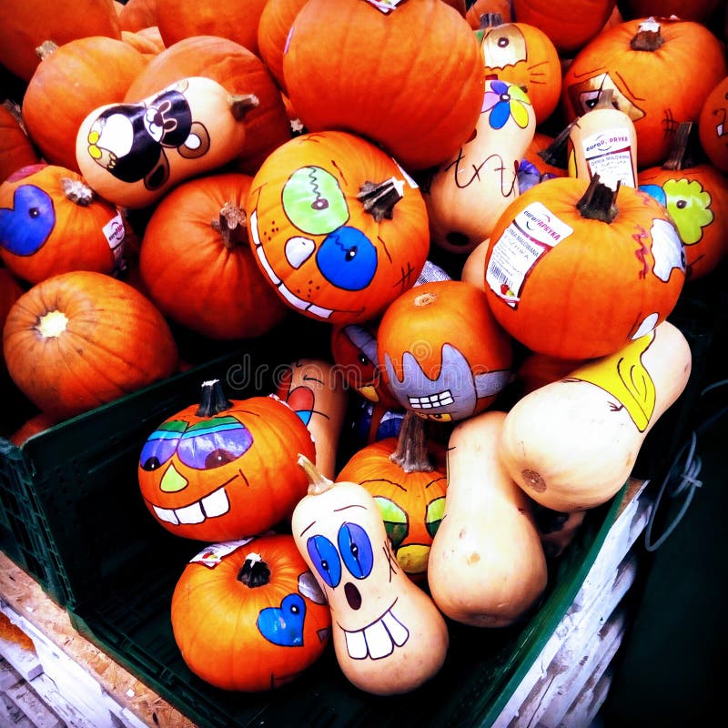 Pumpkins Funny Faces Colour Helloween Stock Photo - Image of pumpkins ...
