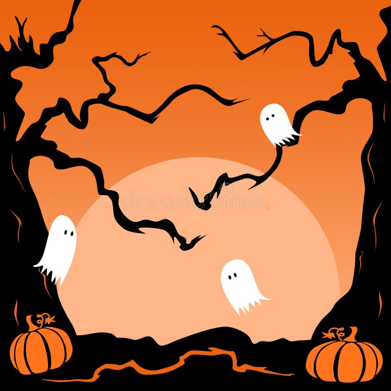Pumpkins, Ghosts and Spooky Halloween Night Stock Vector - Illustration ...