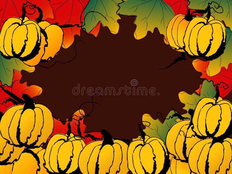 Pumpkins With Leaves In Autumn Fall Season Background Vector