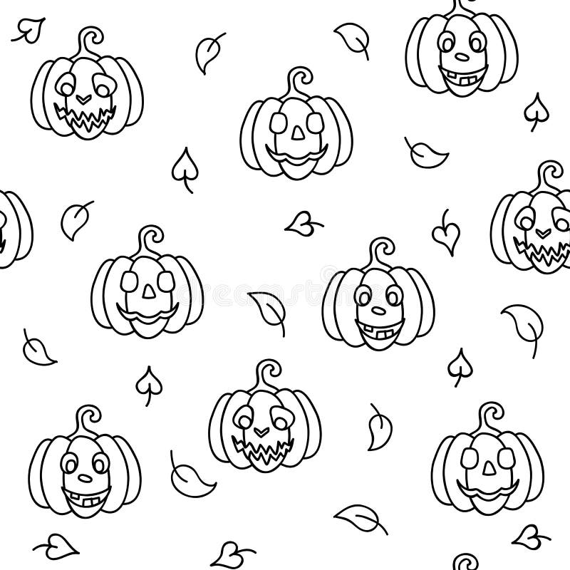 Halloween Seamless Pattern for Children Coloring Doodle Black Outline ...