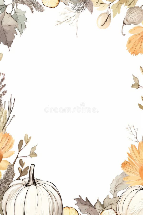 Pumpkins Leaves and Flowers in a Frame on a White Background Stock ...