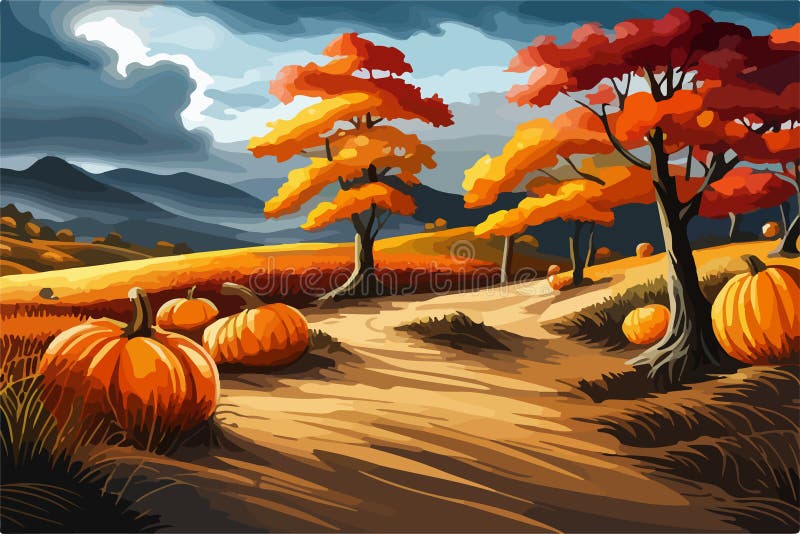 Pumpkins Lie on the Ground Under a Tree Against the Backdrop of an ...