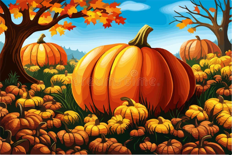 Pumpkins Lie on the Ground Under a Tree Against the Backdrop of an ...