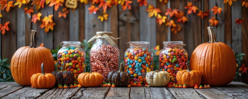 Pumpkins Overflowing with Candy and Treats Stock Illustration ...