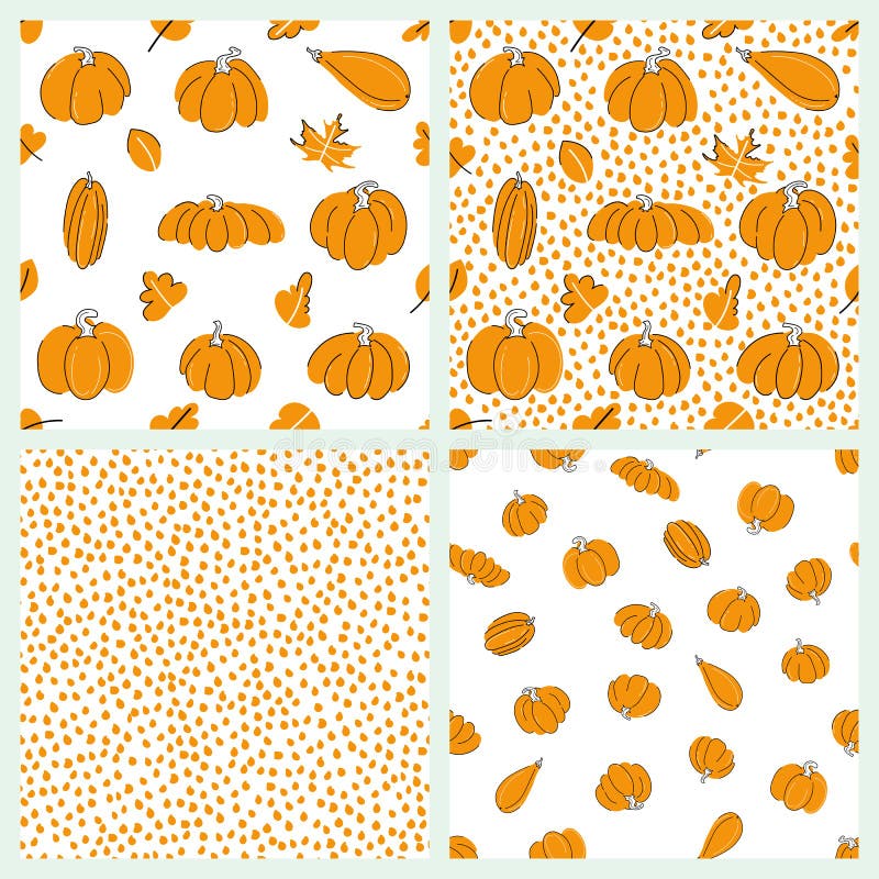 Pumpkins Seamless Pattern Set Vector Illustration in Orange Color Stock Vector - Illustration of ...