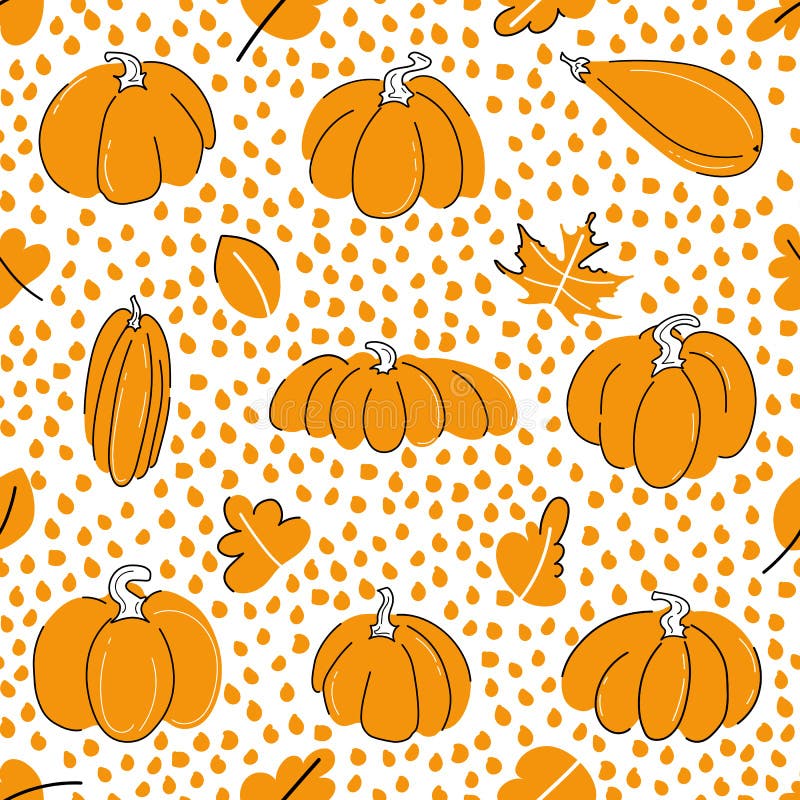 Pumpkins Seamless Pattern Vector Illustration with Dots Stock Vector - Illustration of orange ...