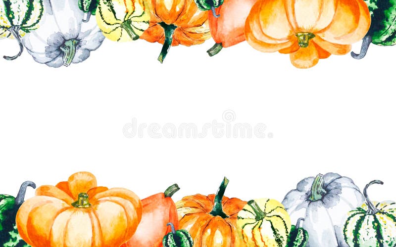 Pumpkins Watercolor Horizontal Border. Watercolor Illustration of ...